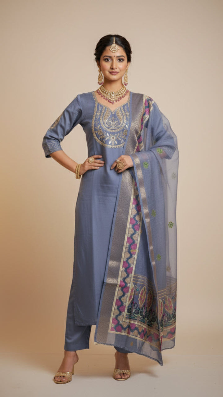 Slate Gray Kurta Set With Dupatta | Premium Ethnic Wear for Women – The ...